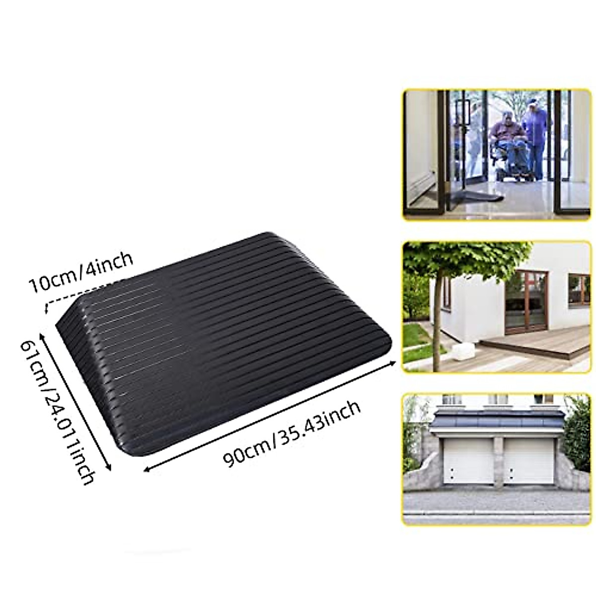 4" Rubber Threshold Ramp, Doorways Heavy Duty Wheelchair Ramps, Rated 2200 Lbs Load Capacity, Non-Slip Surface Rubber Solid Threshold Ramp for Wheelchair, Scooter, Mobility Scooters