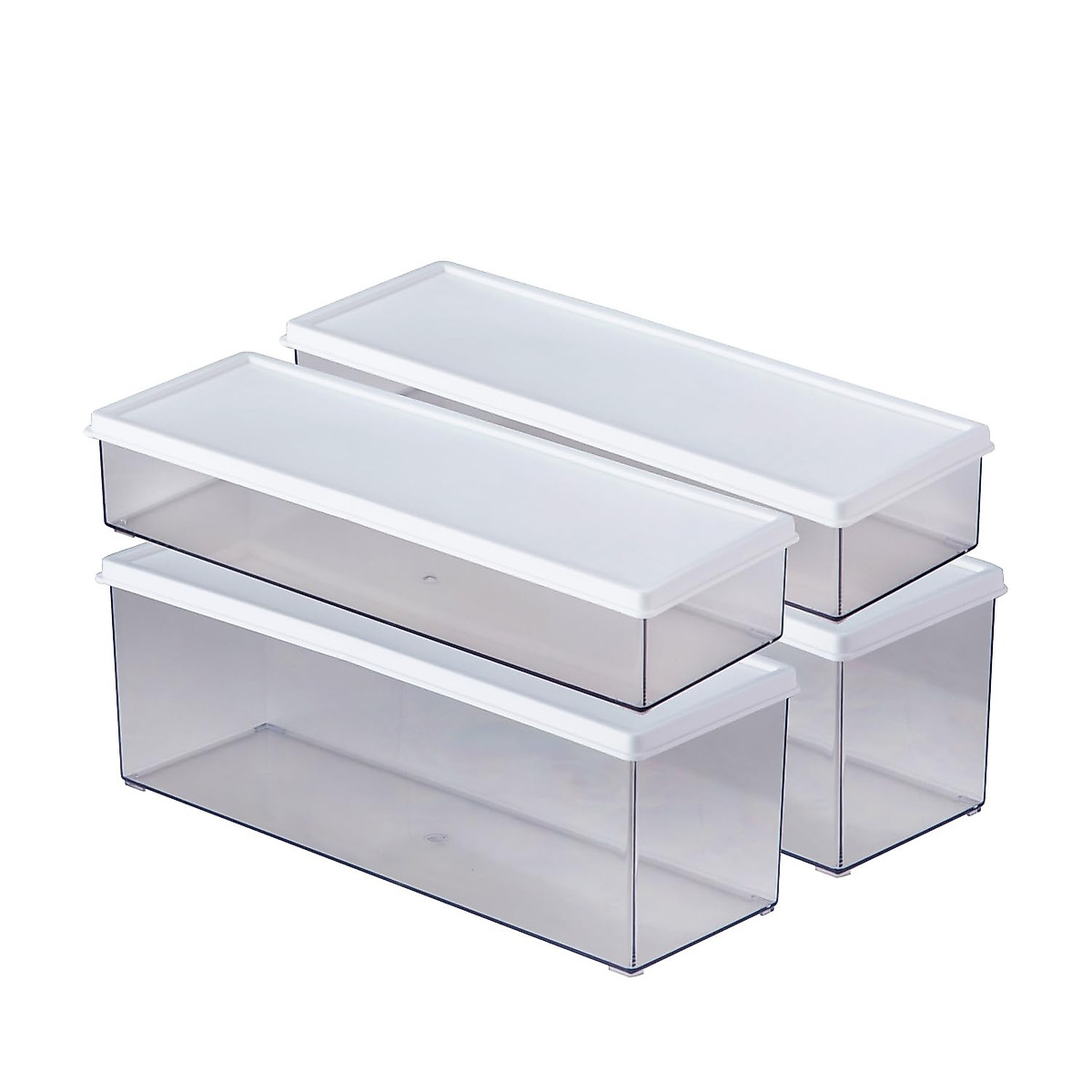 DEAHEZEN Storage Bins for Pantry and Fridge with Lid Organizers and Storage Cabinet, Kitchen, Countertops, Cupboard, Freezer Organization (White, Middle)
