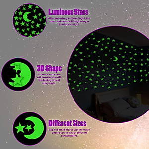 201 Pcs Ultra Glow in The Dark Stars with Bonus Large Moon Stickers Set Luminous Different Sizes Fluorescent Stars Ceiling Decor for Kids Bedroom Birthday Party