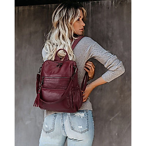 Uromee Travel Backpack Purse for Women Vegan Leather Ladies Fashion Tassel Shoulder Bag Convertible