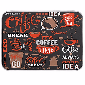 Coffee Theme Beans Dish Drying Mat for Kitchen Counter 16 x 18 Inch Absorbent Microfiber Dry Dishes Mats Drainer Mat Dish Drying Pad for Countertops