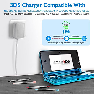 3DS Charger Kit, 3DS Metal Retractable Stylus Pen for Nintendo 3DS/3DS XL/3DS LL, 3DS Charger Compatible with Nintendo 3DS/ New 3DS XL/DSi/DSi XL/2DS/ 2DS XL Wall Plug Adapter (100-240v)