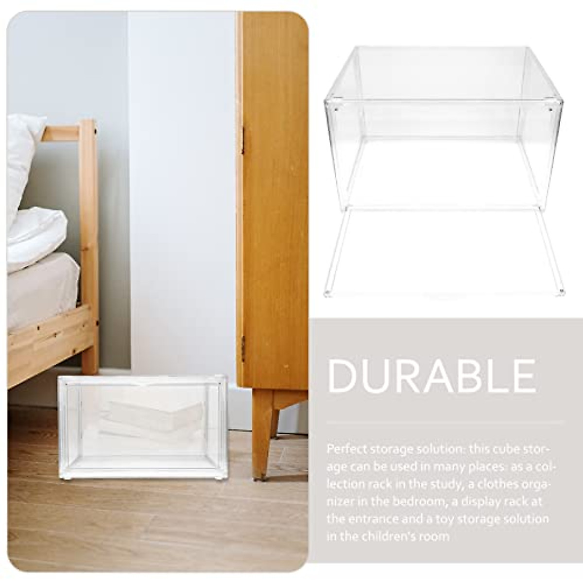 COLLBATH Supplies Case Stationery Lids Acrylic Book Trinkets for Shoe Home Boys Display Bookshelf Clear with Large Collapsible Desk Transparent Convenience Bookrack Folder Toy Crate