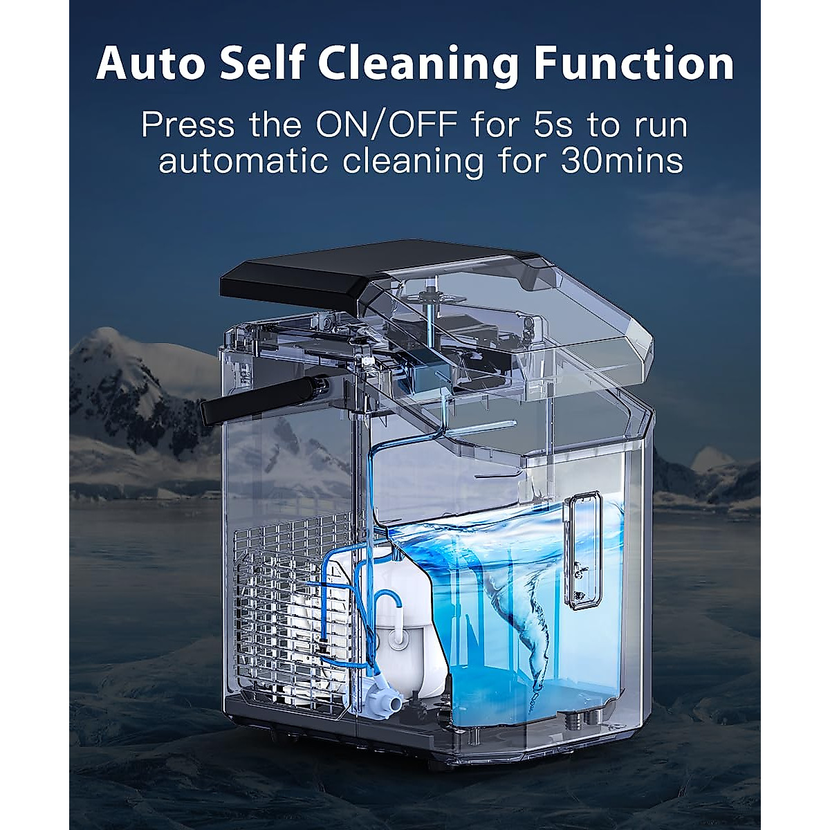 Joy Pebble Nugget Stainless Steel Ice Maker, 10,000pcs/33lbs/Day, Portable Handheld Nugget Ice Maker Machine with Handle, Ice Makers Countertop Self-Cleaning, Ice Scoop and Basket, Silver
