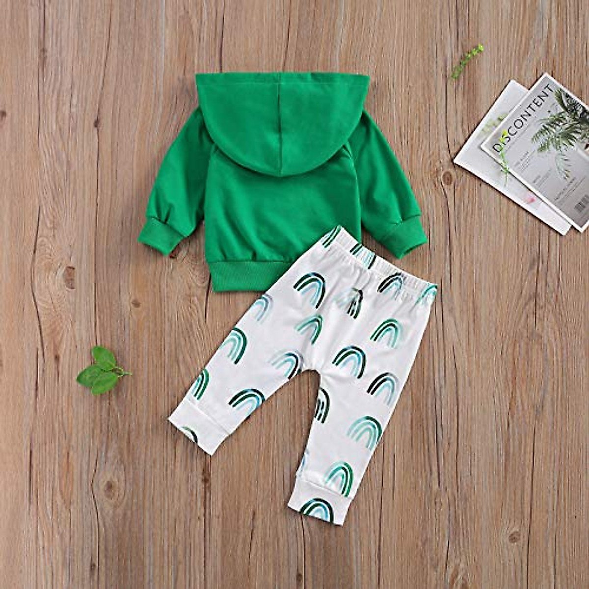 GOOCHEER St. Patrick's Day Baby Boy Girl Outfit Long Sleeves Hoodie Top Pants Baby Boys Girls St Patrick's Day Clothes (Green, 12-18 Months)