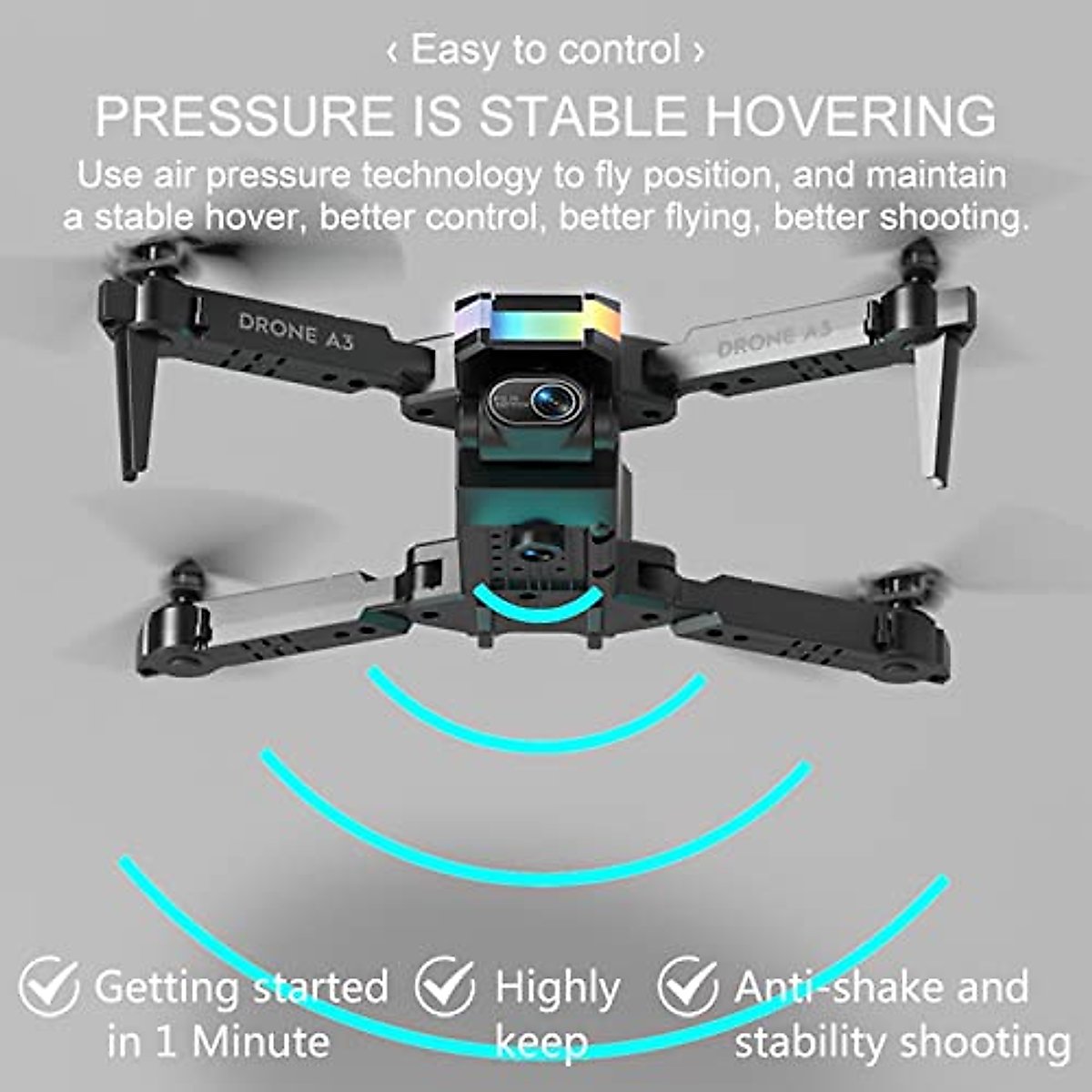 Drone with Camera, 4k Dual Camera Remote Control Drone with 3 Speeds, Wifi FPV, Headless Mode, Trajectory Flight, Altitude Hold Mode, 90-180° Adjustable View Angle, 2.4GHz Anti-Interference