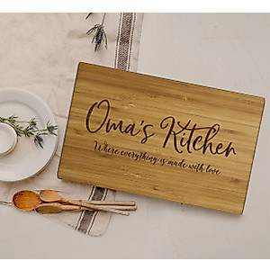 Andaz Press Large Bamboo Wood Cutting Board Gift, 17.75 x 11-inch, Oma's Kitchen Where Everything is Made With Love, 1-Pack, Engraved Serving Chopping Board Christmas Birthday Chef Kitchen Ideas