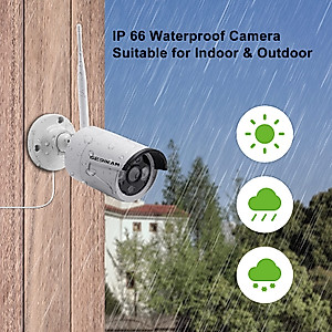 SEBIKAM Wireless Security Camera System with 10.1" HD Monitor, 10CH Expandable Home Surveillance System, IP66 Weatherproof 4pcs 2K/3MP Indoor Outdoor Cameras, Night Vision, Motion Detection (No HDD)