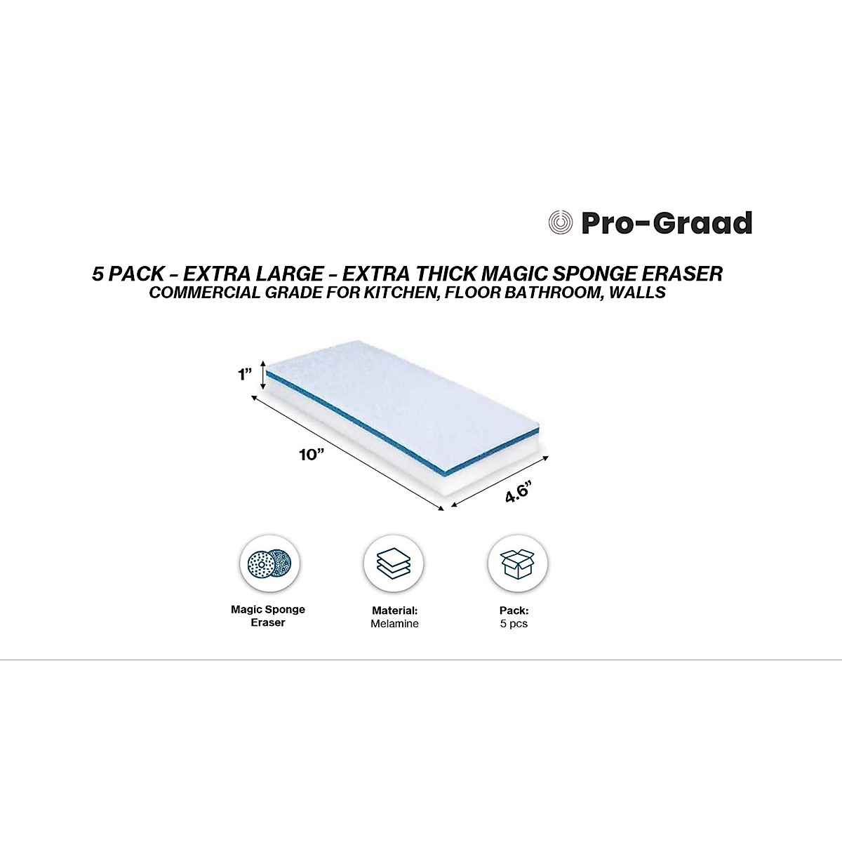 Magic Mopper Eraser Pads - 5 Pack 4.5" x 10" x 1" Commercial Grade Melamine Sponges for Floor, Tile, Grout, Baseboard & Walls - Durable & Versatile Cleaning - Compare to Magic Eraser - Doodlebug Pad