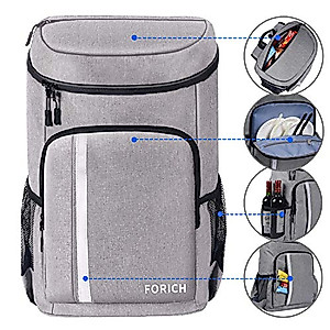 FORICH Backpack Cooler Leakproof Insulated Waterproof Backpack Cooler Bag, Lightweight Soft Beach Cooler Backpack for Men Women to Work Lunch Picnics Camping Hiking, 30 Cans(Grey)