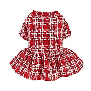 Fitwarm Vintage Dog Dress, Christmas Dog Clothes for Small Dogs Girl, Cat Winter Apparel, Red, Red, X-Small