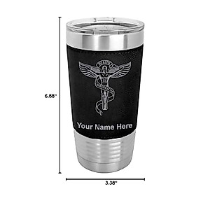 LaserGram 20oz Vacuum Insulated Tumbler Mug, Chiropractic Symbol, Personalized Engraving Included (Faux Leather, Black)