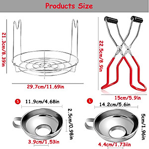 Z-synka Canning Essentials Set of 5,Includes 12" Stainless Steel Canning Rack,Canning Jar Lifter for Wide and Regular Jars,2 Stainless Steel Canning Funnel,Sponge Cleaning Brush