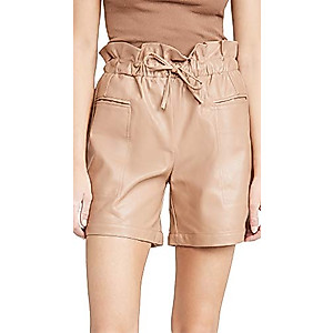 KENDALL + KYLIE Women's Vegan Leather Paperbag Shorts, Sand, Medium