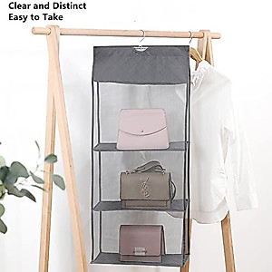 enloritas 2PCS Handbag Hanging Purse Organizer，Hanger Oxford Cloth Nonwoven Hanging Closet Storage Bag , Closet Organizer with 360 Degree Swivel Hook Foldable and Universal, Grey