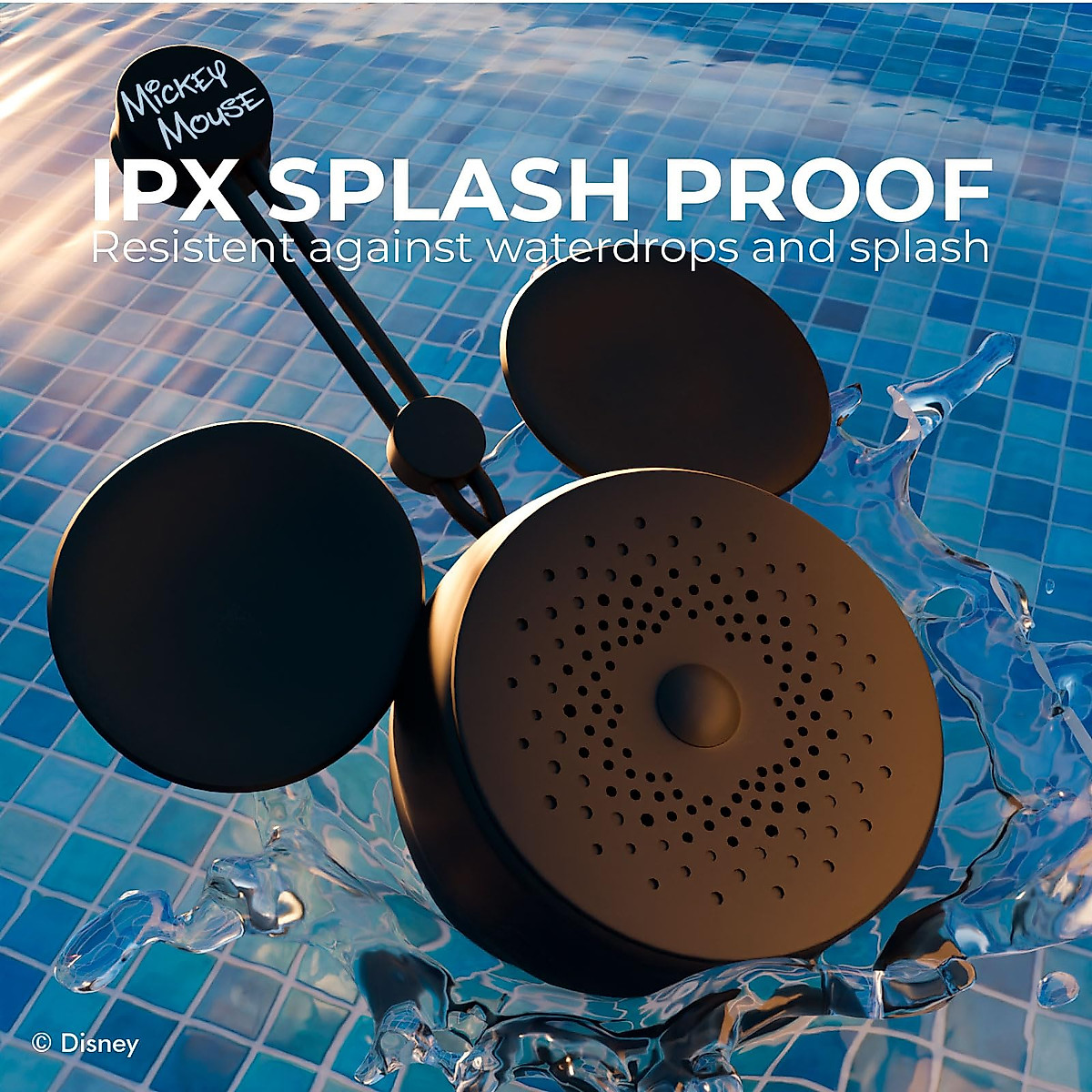 Disney Mickey Mouse Ears Bluetooth Shower Speaker with Suction Cup – Disney IPX4 Rated Water Resistant Speaker for Shower, Baths| Up to 5 HRs Playtime, Built in Button Controls and Mic for Phone Calls