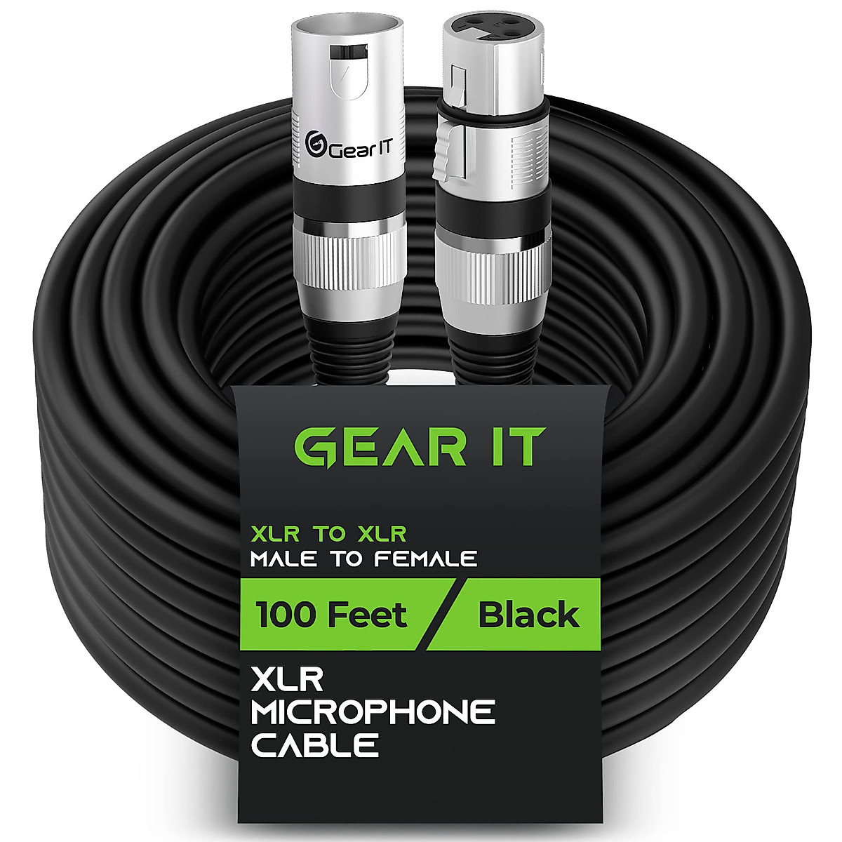 GearIT XLR to XLR Microphone Cable (100 Feet, 1 Pack) XLR Male to Female Mic Cable 3-Pin Balanced Shielded XLR Cable for Mic Mixer, Recording Studio, Podcast - Green, 100Ft, 1 Pack
