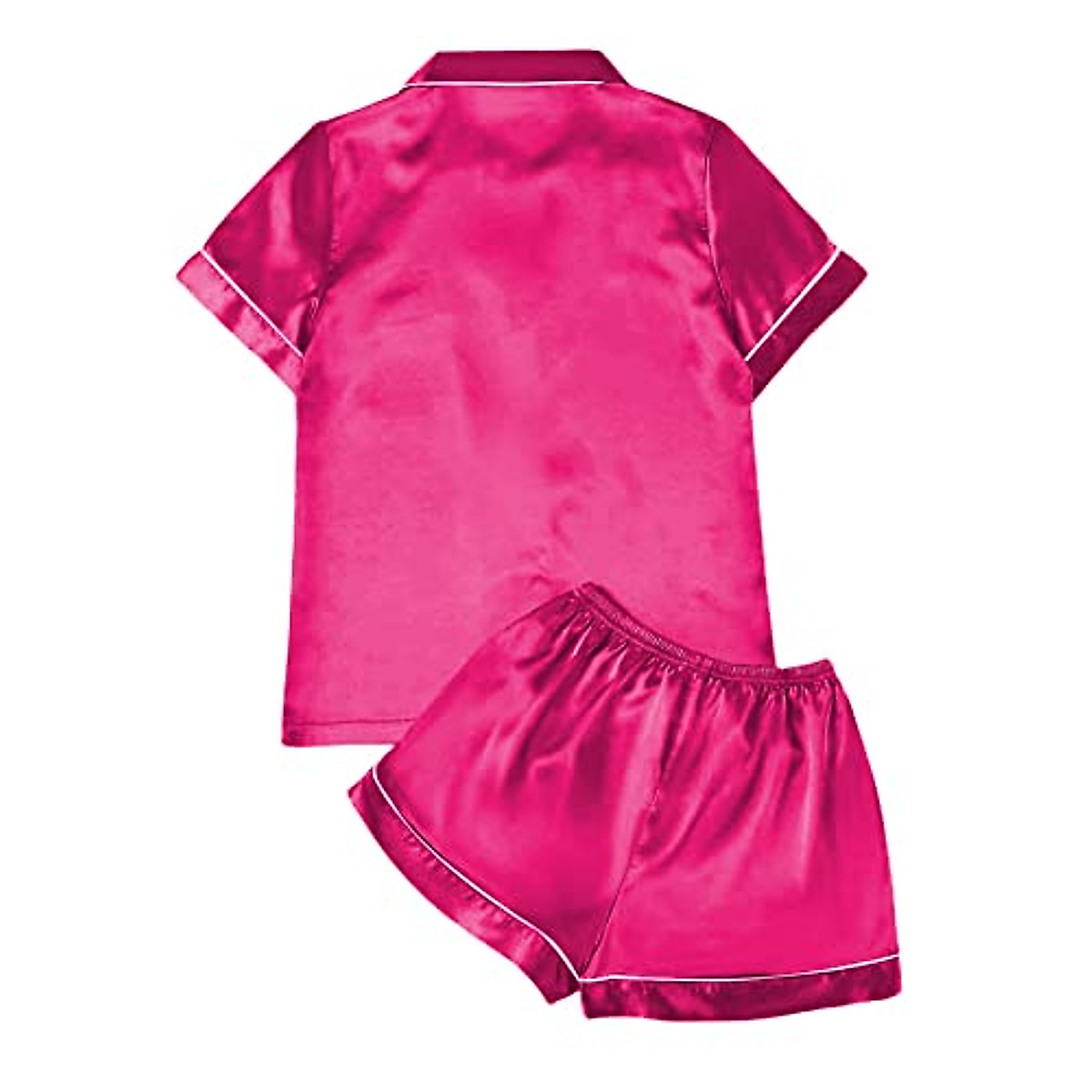 Remidoo Women's Satin Pajamas Short Sleeve Button Down Shirt with Shorts Set 2 Piece Sleepwear Solid Hot Pink Small