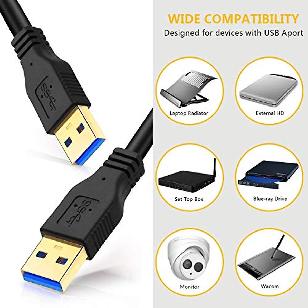 FXAVA USB to USB Cable, USB Cable Male to Male Type A to Type A Cable for Data Transfer Compatible with Hard Drive Enclosures, Laptop Cooler and More - 3.3FT