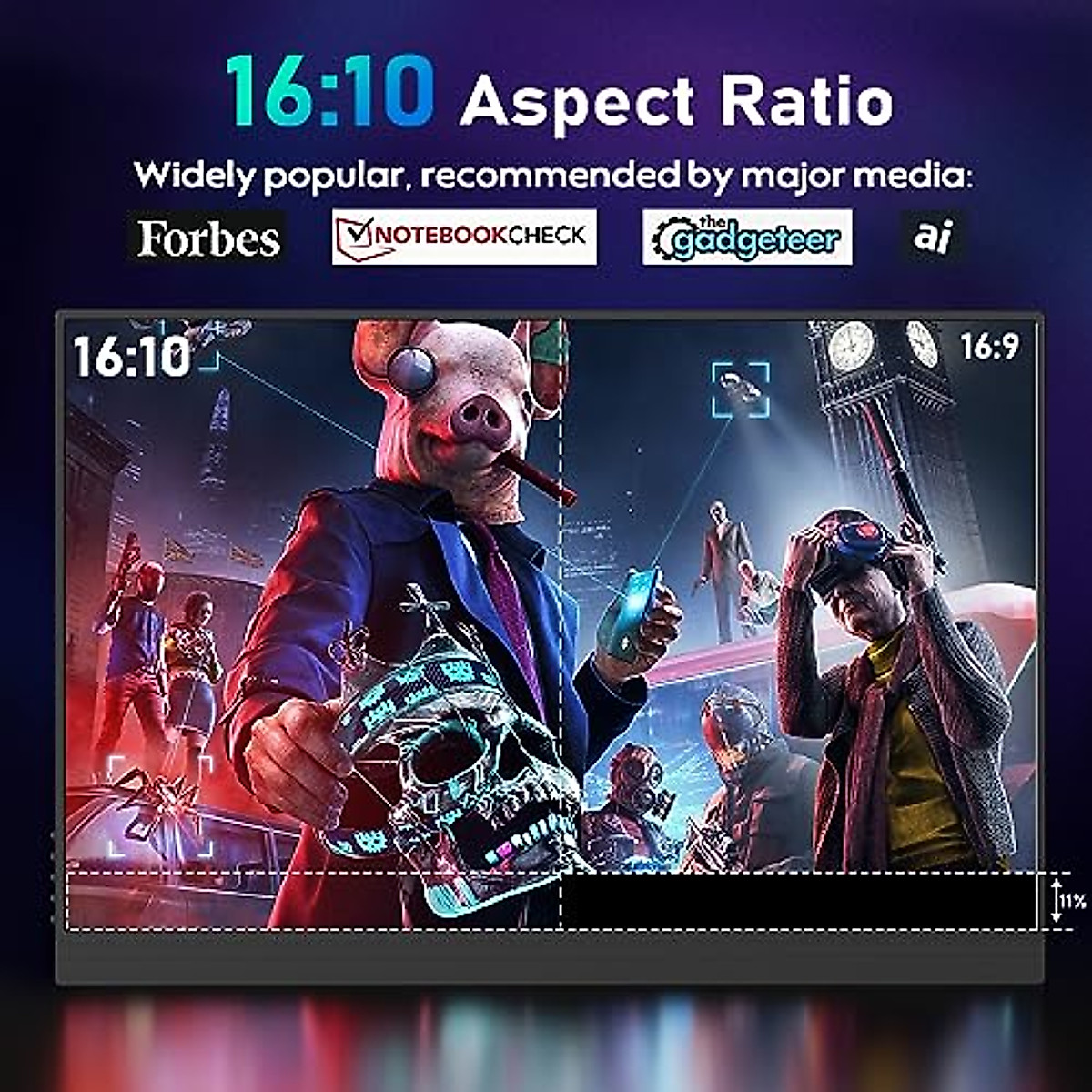 HONGO 2K 16" Portable Gaming Monitor, 2560x1600 QHD with VESA, HDR, IPS Second Screen, 120Hz Refresh Rate for PS5, Phone, Switch