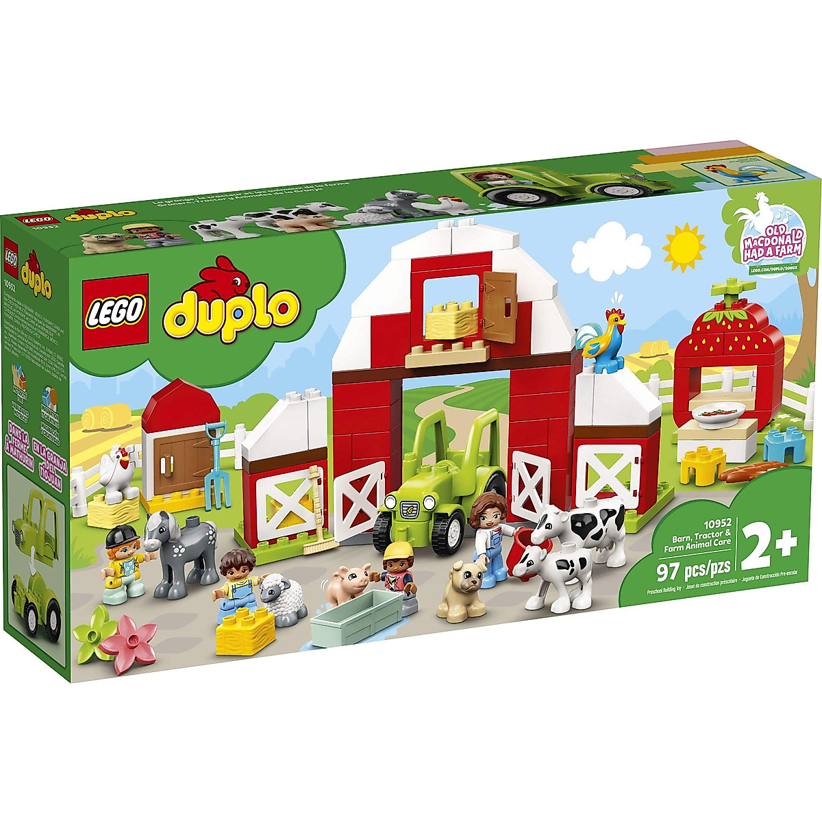 LEGO DUPLO Town Barn, Tractor & Farm Animal Care 10952 Playset with People Figures and Cute Pony, Pig, Dog, Sheep, Cow, Calf, Rooster and Chicken Toys; Great Learning Toy, New 2021 (97 Pieces)