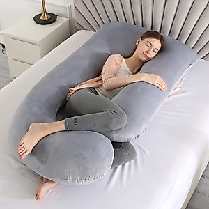 Elover Pregnancy Must Haves Pregnancy Pillow U-Shaped Full Body Maternity Support Pillow for Pregnant Women with Replaceable and Washable Velvet Cover Size 57" (Dark Gray, Velvet)