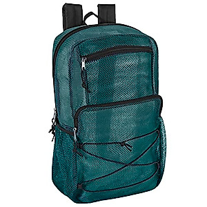 Deluxe See Through Mesh Backpack with Bungee Cord & Adjustable Padded Straps for Swimming, Travel (Green)