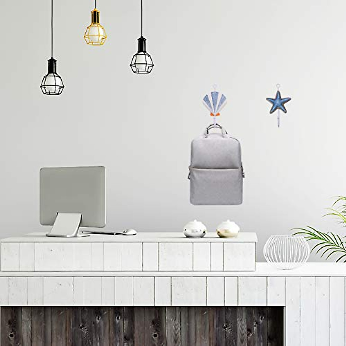 Cabilock 2Pcs Mediterranean Wall Hooks Clothes Hooks Sea Shell Coats Hat Key Rack Towels Hangers Nautical Decorative Hooks for Home Bedroom Beach Coastal Ornaments