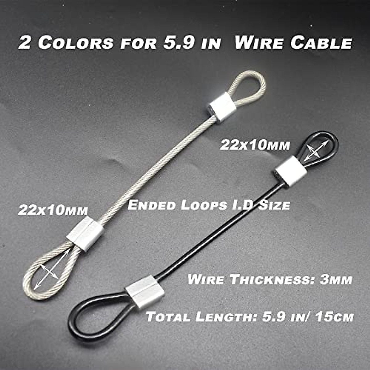 Bytiyar 20 pcs 6 inch (15cm) 3mm Thickness Stainless Steel Wire Cable with Loops Vinyl Cover Coated Short Rope Lanyard Lock Safety Tether Chains, Clear