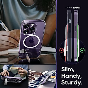 Niunisi Magnetic Case for iPhone 14 Pro Case with Screen Protector, (with Slim Kickstand + Camera Protector) Compatible with Magsafe Shockproof Crystal Clear Phone Case Cover 6.1-Inch, Clear