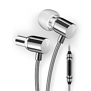 FAAEAL Poppy Metal Earphone Stereo Bass HiFi Tuning Headset 3.5mm Wired in-Ear Earphones for Mobile Phone PC MP3 Player, Headset with 5N LC-OFC Cable for Exercise Office (with Mic)