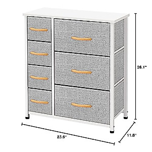 AZL1 Life Concept Vertical Dresser Storage Tower, Steel Frame, Wood Top, Easy Pull Fabric Bins-Organizer Unit for Bedroom, Hallway, Entryway, Closets-7 Drawers, Light Grey