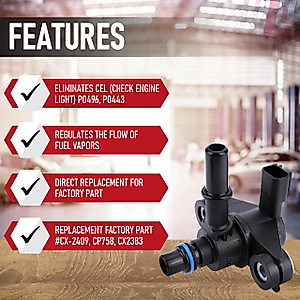 Vapor Canister Purge Valve - Replaces CX-2409, AU5Z9C915B, AU5Z-9C915-B, 911-222 - Compatible with Ford, Mazda, Lincoln, Mercury - Edge, Explorer, Escape, F150, Focus, Fusion, Mustang, Taurus, MKX