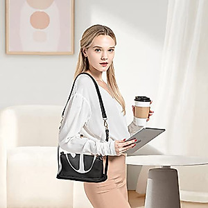 Valleycomfy Clear Shoulder Bags Purse Gift for Women with Adjustable Strap Pu Leather Tote Handbags for Sports Concert Prom Party Present Set 2pcs,Black