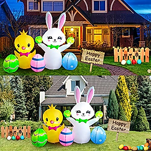 6 FT Easter Inflatables Outdoor Decorations, Built-in LED Easter Blow UP Yard Decorations, Suitable for Yard, Garden, Outdoor, Lawn,Bunny Chicks Playing Decoration