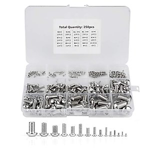 Hexagon Socket Screws, 250pcs M2/M2.5/M3/M4/M5/M6/M8/M10 Machine Screws Set 15 Types Stainless Steel Screws Assortment for Computer Hard Disk/Keyboard/Memory/Motherboard/Case
