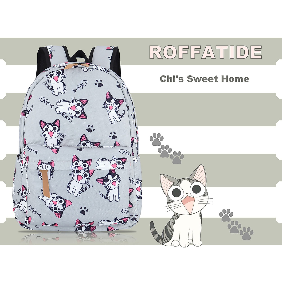 Roffatide Anime Chi's Sweet Home Print Backpack Cute Cat Teens Girls Casual School Bag