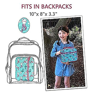 Lunch Box, Water Bottle and Thermos Food Jar Bundle Set for School Kids, Girls, Insulated Bag, Steel Thermos, Aqua Pink Mermaid Cat