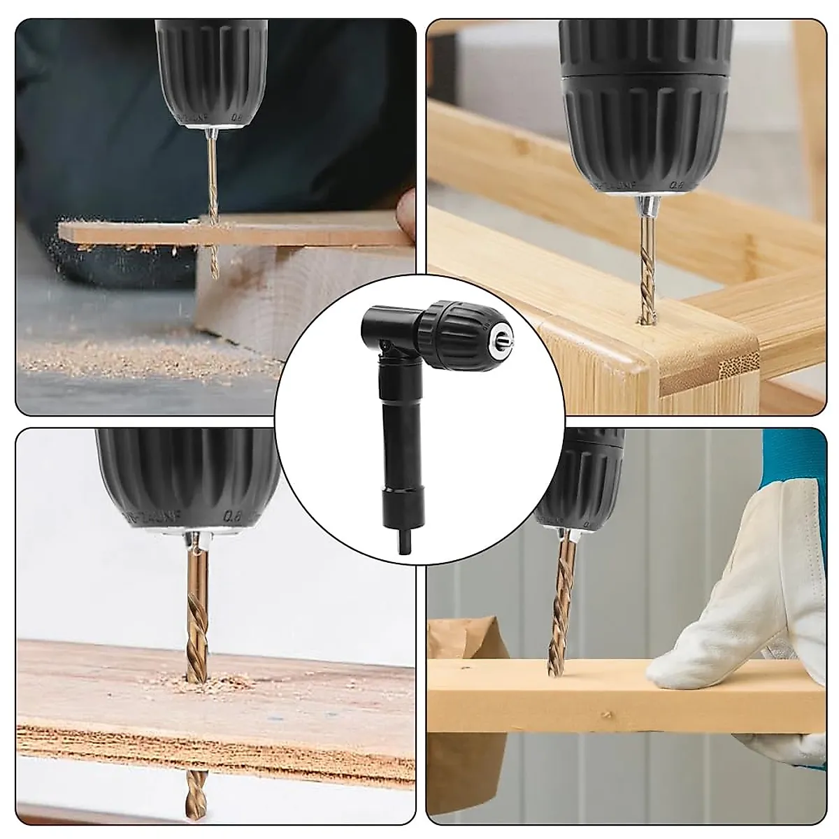 Right Angle Drill Attachment With 4 Bits, 0.8-10mm Right Angle Bend Extension Keyless Drill Chuck Converter Adapter for Tight Corner Workspace