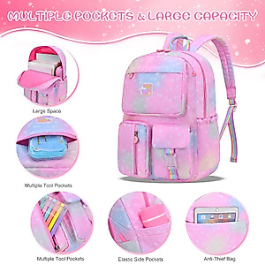 School Backpacks for Teen Girls Laptop Backpack with Lunch Bag，Cute waterproof Travel Bookbags Pink