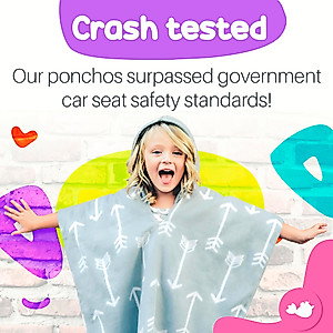 Birdy Boutique Car Seat Poncho for Kids – Safe to Use Over Seat Belts – Reversible Warm and Cozy Blanket – Easy on Easy Off and Doesn’t Impact Car Seat Performance – Gray Arrows – One Size