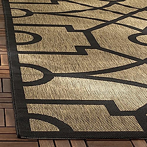 Martha Stewart by SAFAVIEH Collection 2'7" x 5' Dark Beige/Black MSR4121H Fretwork Indoor/ Outdoor Waterproof Easy-Cleaning Patio Backyard Mudroom Area-Rug