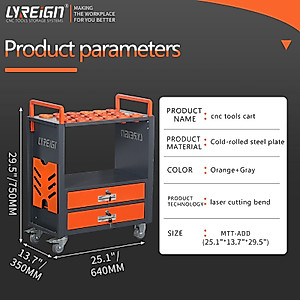 LYREIGN Multi-Function Workshop CNC Tool Holder Transfer Cart, CNC Tool Rolling Car with Wheels, CNC Tool Holders Station for Storehouse Factory Garage