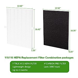 115115 Replacement Filter A, JASENG C535 Filter Replacement Compatible with Winix C535, 5300-2, P300, 5300 Air Machine, 1 HEPA Filter & 4 Carbon Filter