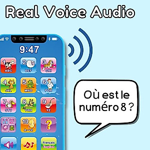 ZeenKind Baby Phone Toy English & French Learning for Toddlers 1 2 3 Years Old, Learn French Francais ABC Numbers Animal Sounds, Interactive Bilingual Cellphone Toy for Kids, Blue