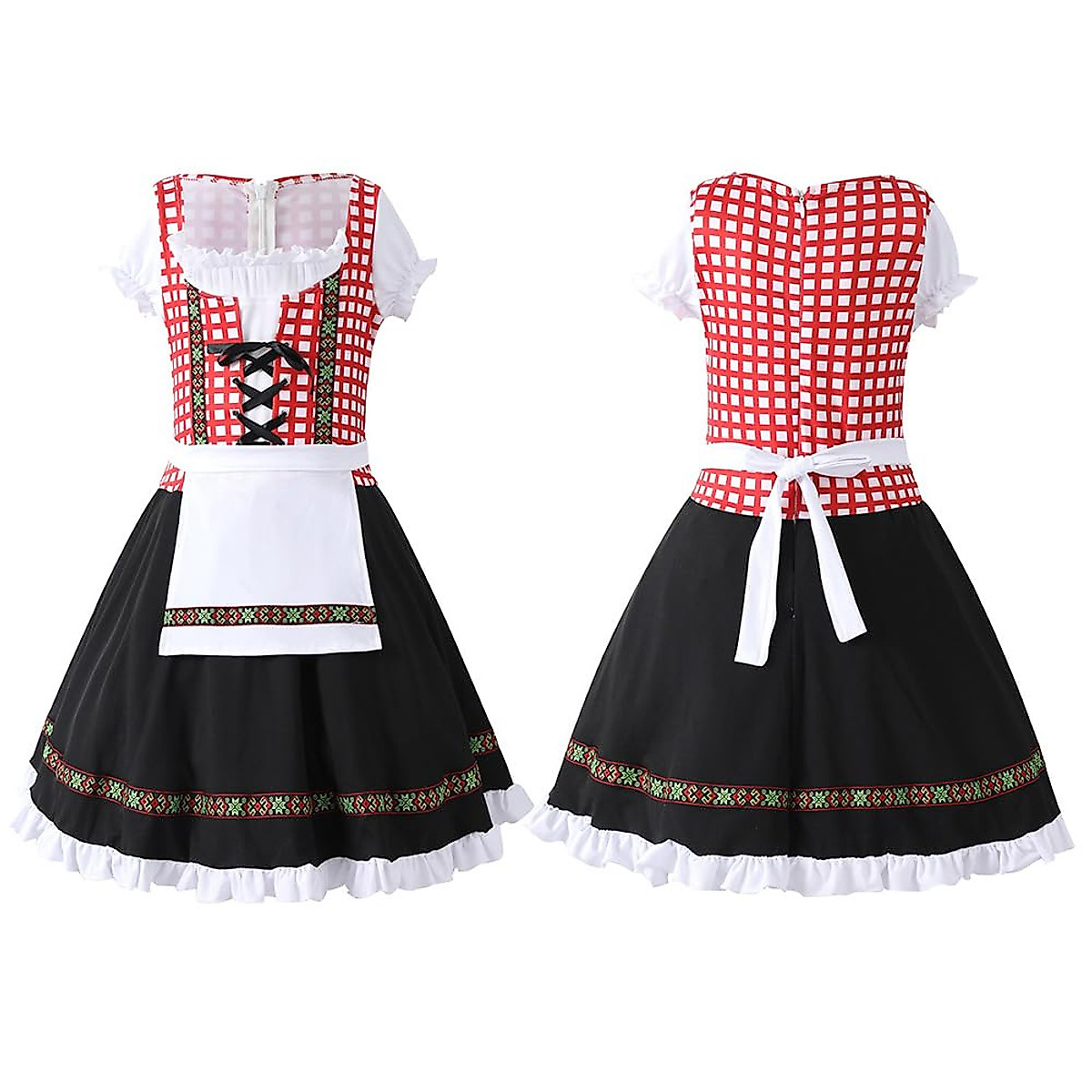 IBTOM CASTLE Oktoberfest Dress, Kids Girls German Oktoberfest Costume Traditional Bavarian Beer Carnival Fraulein Cosplay Dress Outfit Pink Plaid Top Swing Vintage Pageant Dress Black 3-4T