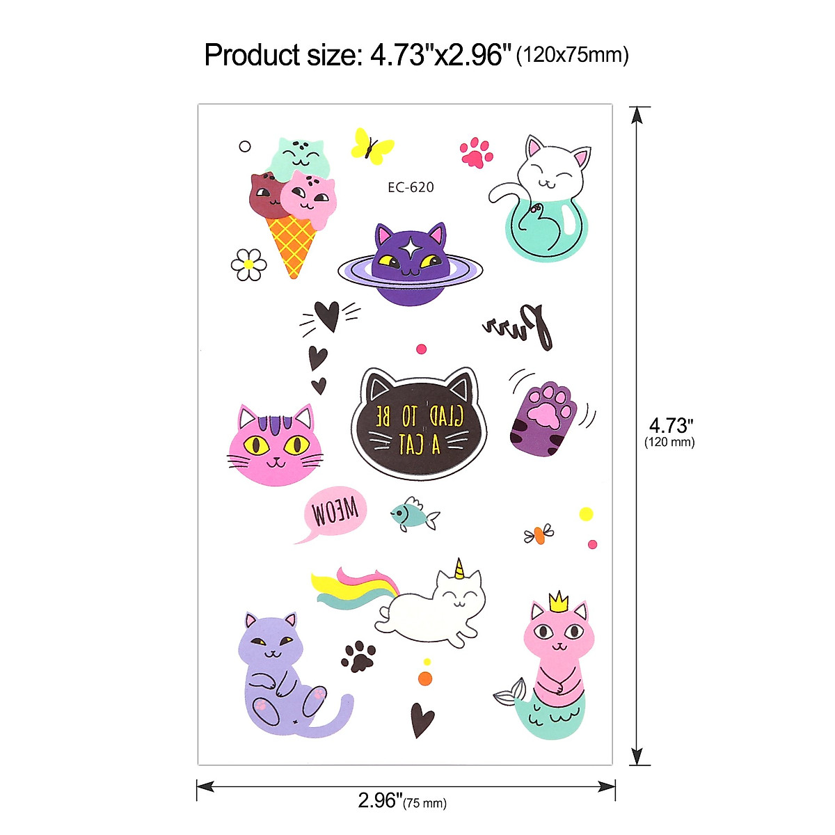 Temporary Tattoos for Girls Kids Women(180pcs), Konsait Cute Kitty Cat Tattoos Waterproof Body Art Sticker Great Birthday Party Favors Kids Party Accessories Goodie Bag Stuffers Party Fillers Gift