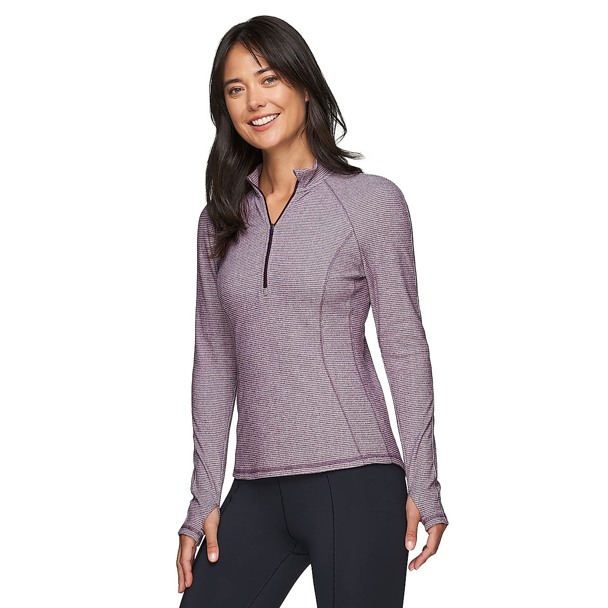 Avalanche Women's Long Sleeve Lightweight Partial 1/4 Zip Running Top Stripe Berry L
