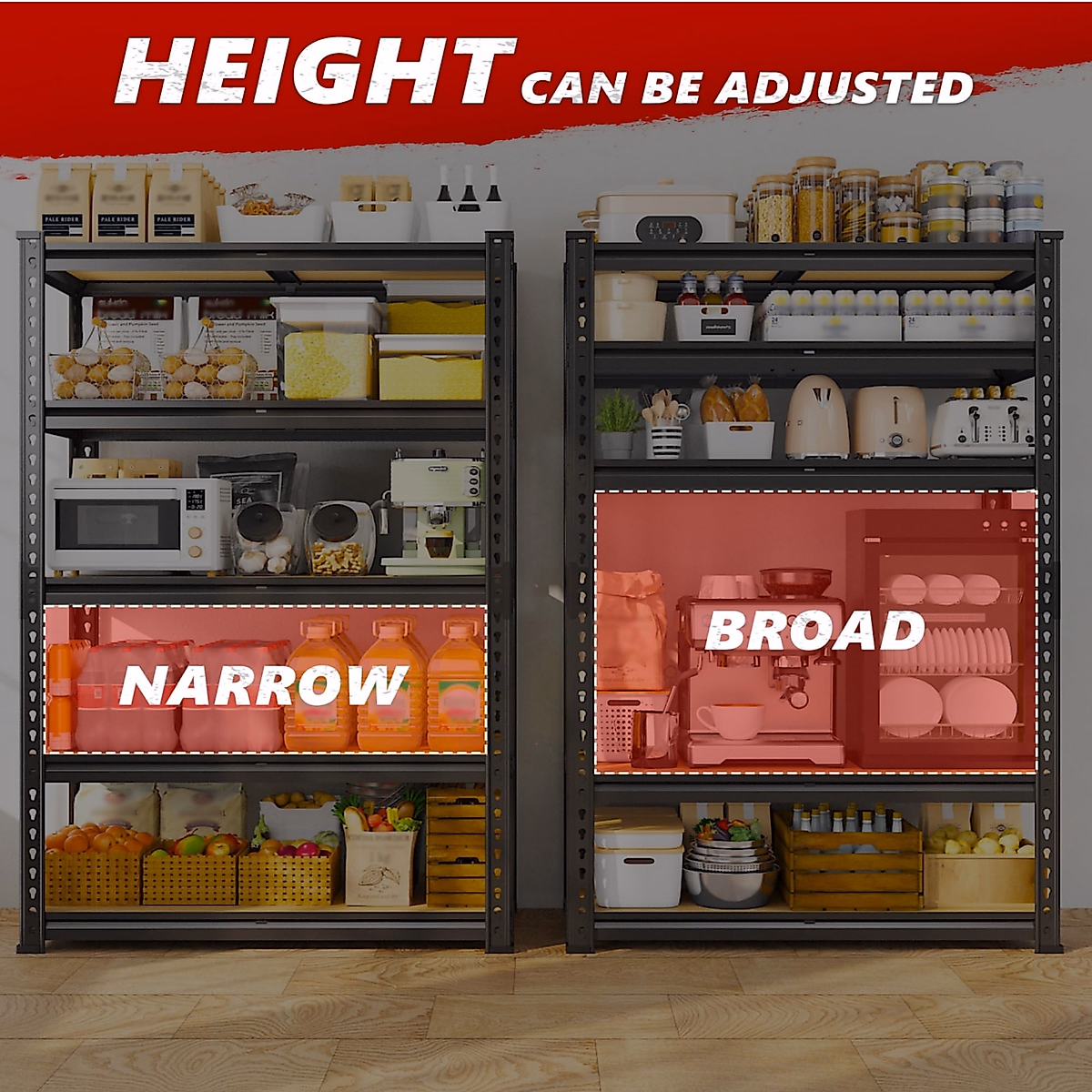 REIBII 2020LBS Storage Shelves 5 Tier Garage Shelving Heavy Duty Adjustable Garage Shelves, Utility Rack Shelf, Shelving Units for Storage Warehouse Pantry Closet, 35.5" W x 11.9" D x 72" H, Black