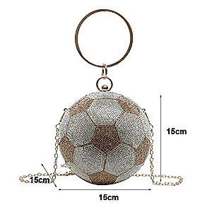 Women Rhinestones Handbag Basketball Shape Round Clutch Bag Gold Bling Diamond Clutch Purse for Evening Party Wedding (Silver basketball)